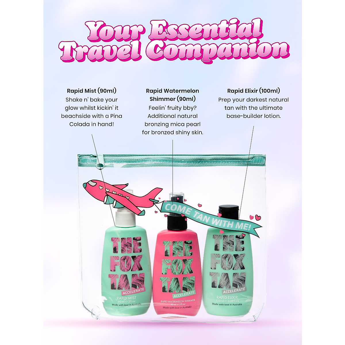 The Fox Tan Jet Setter Pack, Travel-Friendly Set For Darker, Faster, Flawless Tans, Vegan & Cruelty Free, 100mL + 90mL + 90mL (3 Pieces)