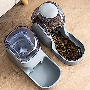 Automatic 3.8 L Waterer and Feeder Bundle Set, for Dog and Cat, Light Gray