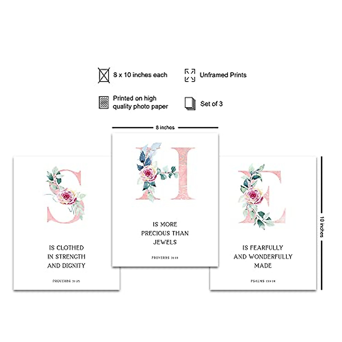 Religious Art & Wall Decor - She Is Clothed With Strength And Dignity - Fearfully And Wonderfully Made - She Is More Precious Than Jewels - Proverbs 31 -Psalm 139 Wall Art - Christian Gifts for Women