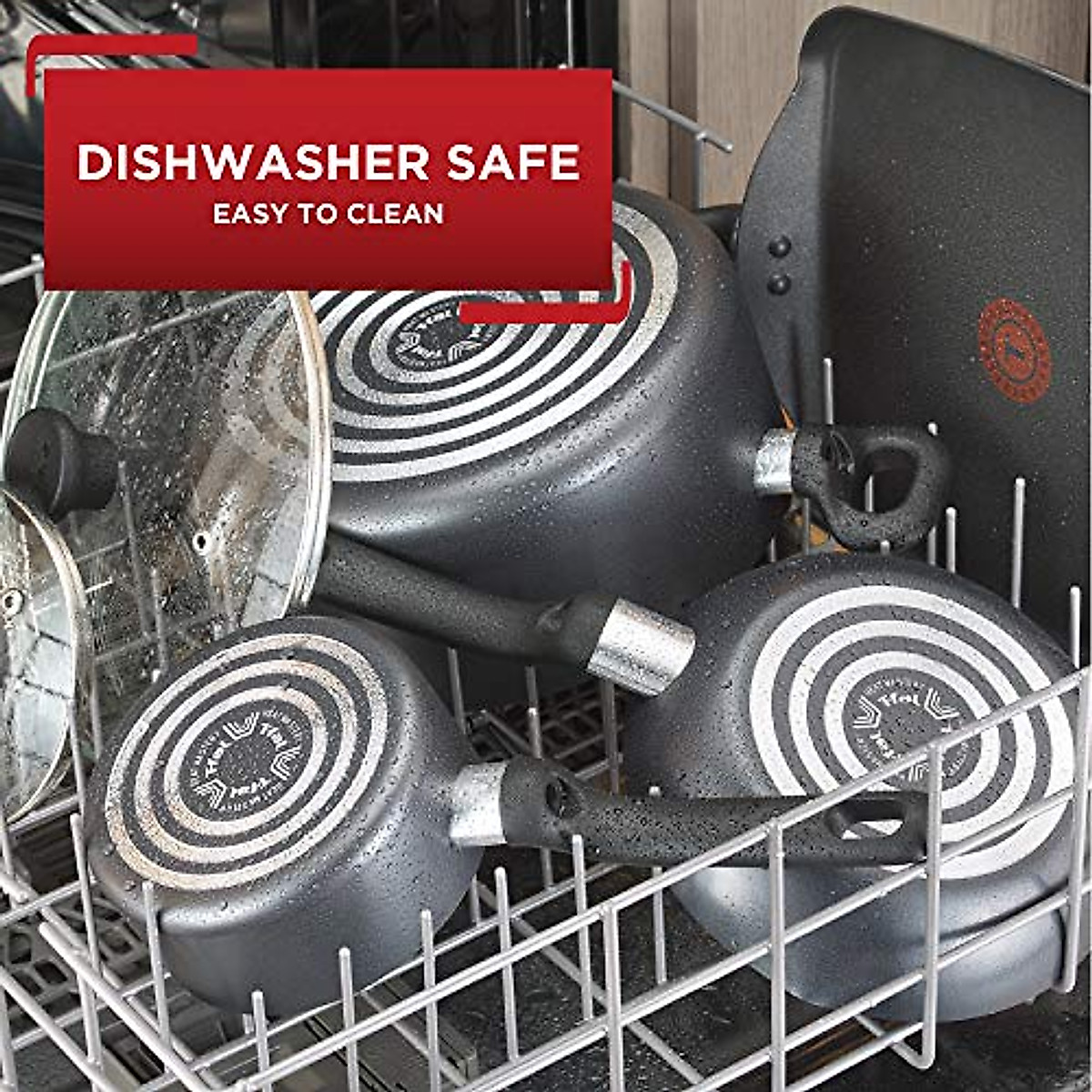 T-fal Initiatives Ceramic Nonstick Cookware Set 14 Piece Pots and Pans Blue