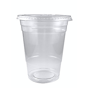[16 oz.] Crystal Clear Plastic PET Cups with Straw Slot Lids, BPA-Free, Perfect for Iced Coffee, Smoothies, Tea, Boba - Recyclable (50, Cups with Flat Lids)
