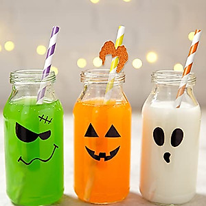 Whaline Halloween Paper Straws Hocus Pocus Glitter Witch Disposable Paper Straws with Glue Points Yellow Orange Purple Stripe Witch Drinking Straws for Halloween Party Supplies Decoration, 30Pcs