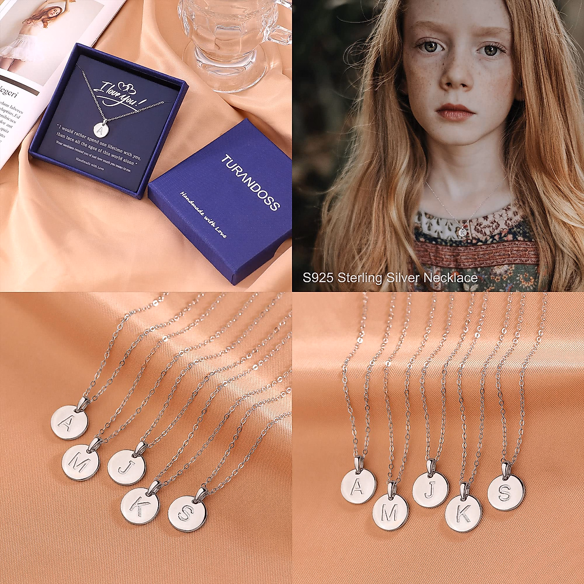 Turandoss S925 Sterling Silver Disc Initial Necklaces for Women, Dainty Hypoallergenic Initial Necklace Disc Letter Pendant S925 Sterling Silver Initial Necklaces for Women Gifts (C)