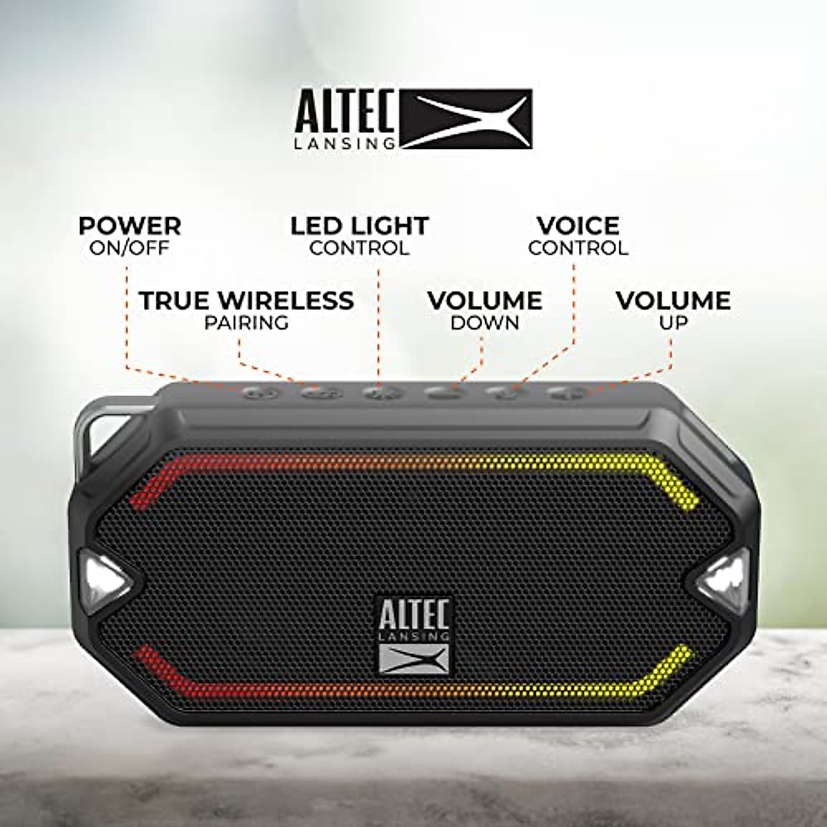 Altec Lansing HydraMini Wireless Bluetooth Speaker, IP67 Waterproof USB C Rechargeable Battery with 6 Hours Playtime, Compact, Shockproof, Snowproof, Everything Proof (Black)