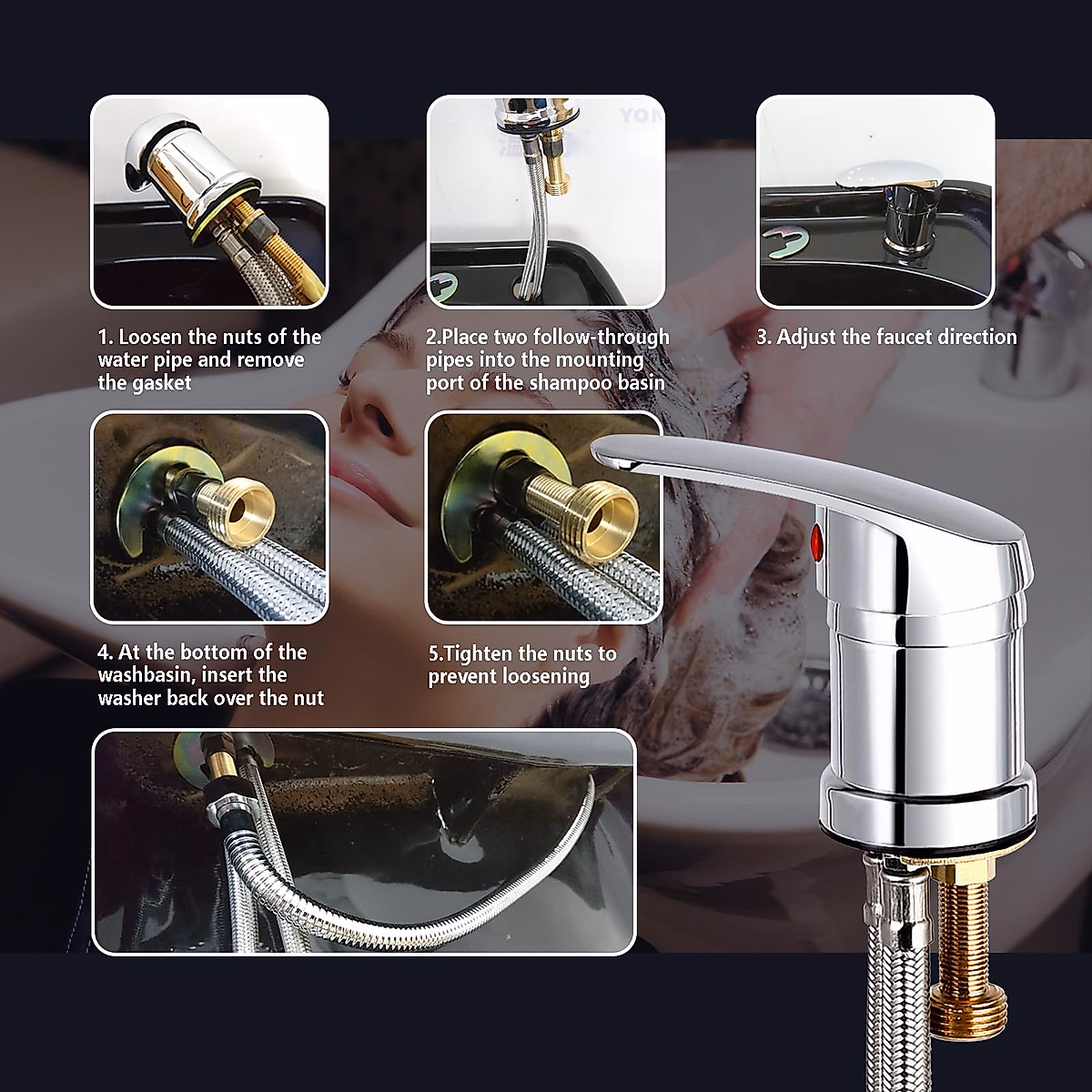 Fancemot Salon Faucet Parts, Barbershop Shampoo Bowl Faucet, Shampoo Bowl Hose, Shampoo Sprayer, Shampoo Sink Vacuum Breaker, Shampoo Bowls Sink Parts