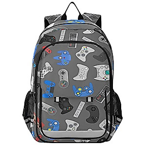 Glaphy Video Game Grey School Backpack Lightweight Laptop Backpack Student Travel Daypack with Reflective Stripes