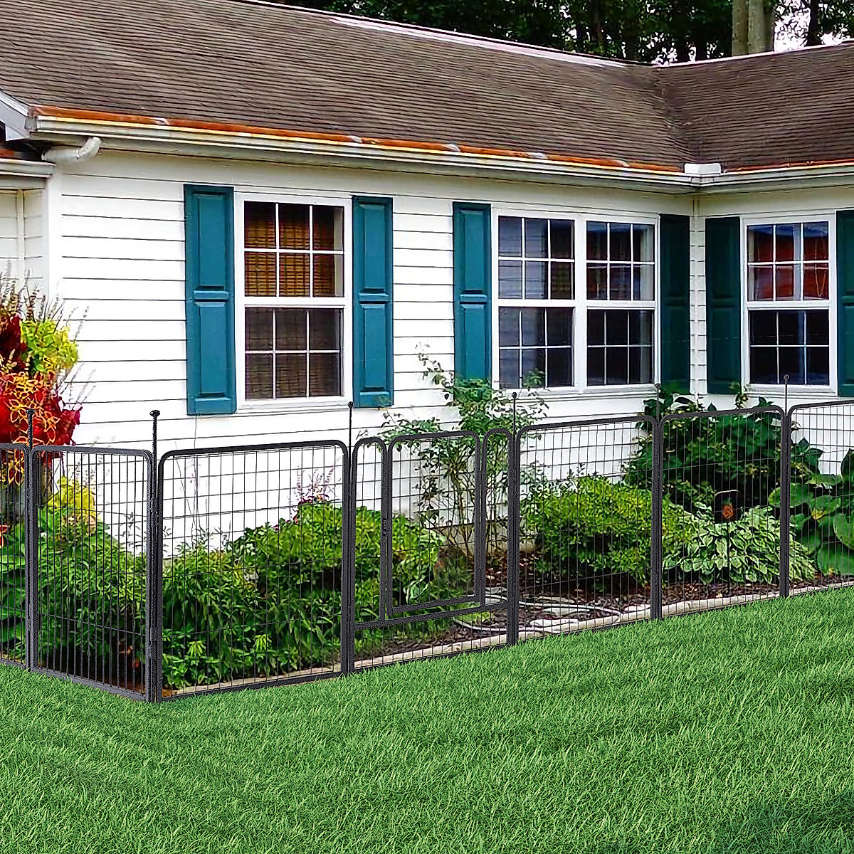 TMEE Garden Fence 16 Panels 36ft×32in Decorative Garden Metal Fence with 2 Gates Outdoor Landscape Animal Barrier Dog Pet Fencing for Yard Patio, Black