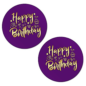 40 Happy Birthday Stickers, 2 Inch Big Round Glossy Labels, Great for Birthday Party, Gift Box, Gift Bag, Party Favors Décor, Tags, Games and Supplies. Made in USA. Purple