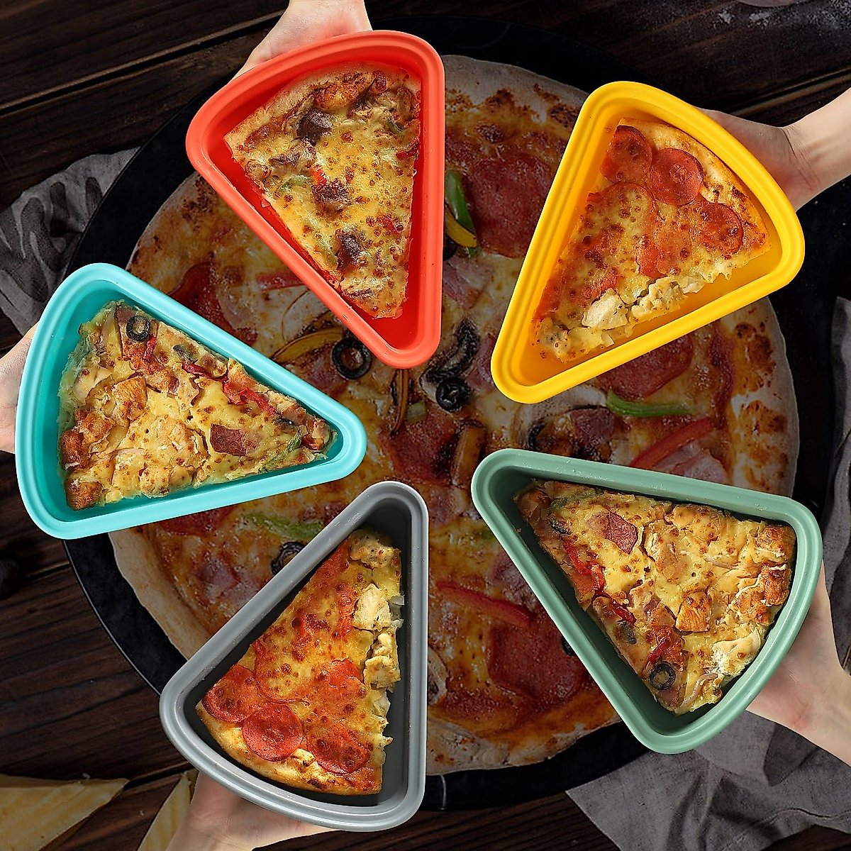 KEVJES 5Pack Reusable Silicone Leftover Pizza Slice Storage Container Box with Air-tight Lids-BPA Free,Fits Single Slice up to 16”,Save Space,Refrigerator organizer. (Space Grey)