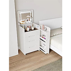 WANLIAN Vanity Desk Set with LED Lighted Mirror, 4-Layer Drawer,Multi-Function Flip Top Makeup Vanity Table with Drawers Cabinet,Bedside Cupboard,Dressing Table,Desk for Bedroom Living Room (White)