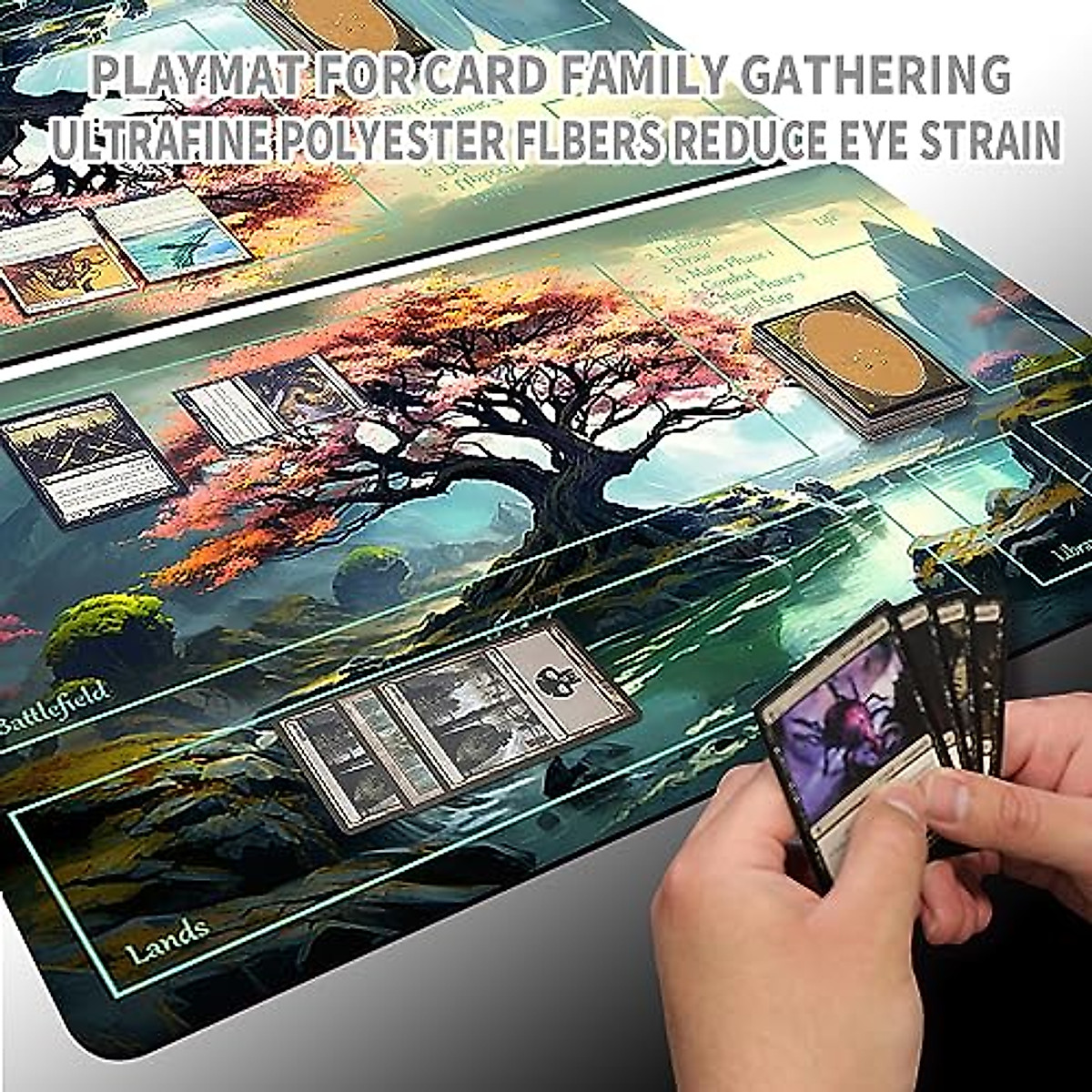 Board Game Pad MTG Playmat + Free Waterproof Bag, TCG Solitaire Table Game Pad Size 24 x 14 inche Mouse Mat Compatible with MTG TCG (Pink Tree - 2)