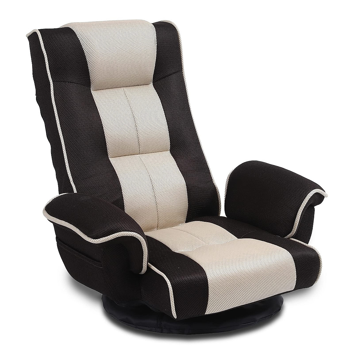 Urnodel Swivel Floor Chairs for Adults,Floor Gaming Chair with Extra Wide Arms,Back Support 14 Angles Adjustable Comfortable Double Mesh Fabric Lazy Sofa for Video Game Chairs 201(Coffee)