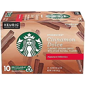 Starbucks Flavored Ground Coffee K-Cup Pods, Cinnamon Dolce, Flavored Ground Coffee Signature Collection, Recyclable K-Cups, 10 K-Cup Pods/Box (Pack of 2 Boxes)