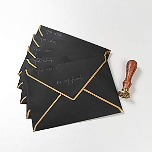 50 Pack A7 Envelopes 5 x 7 Card Envelopes Self-Adhesive V Flap Envelopes with Gold Border for Office, Wedding Gift Cards, Invitations, Graduation, Baby Shower, Parties (Black)