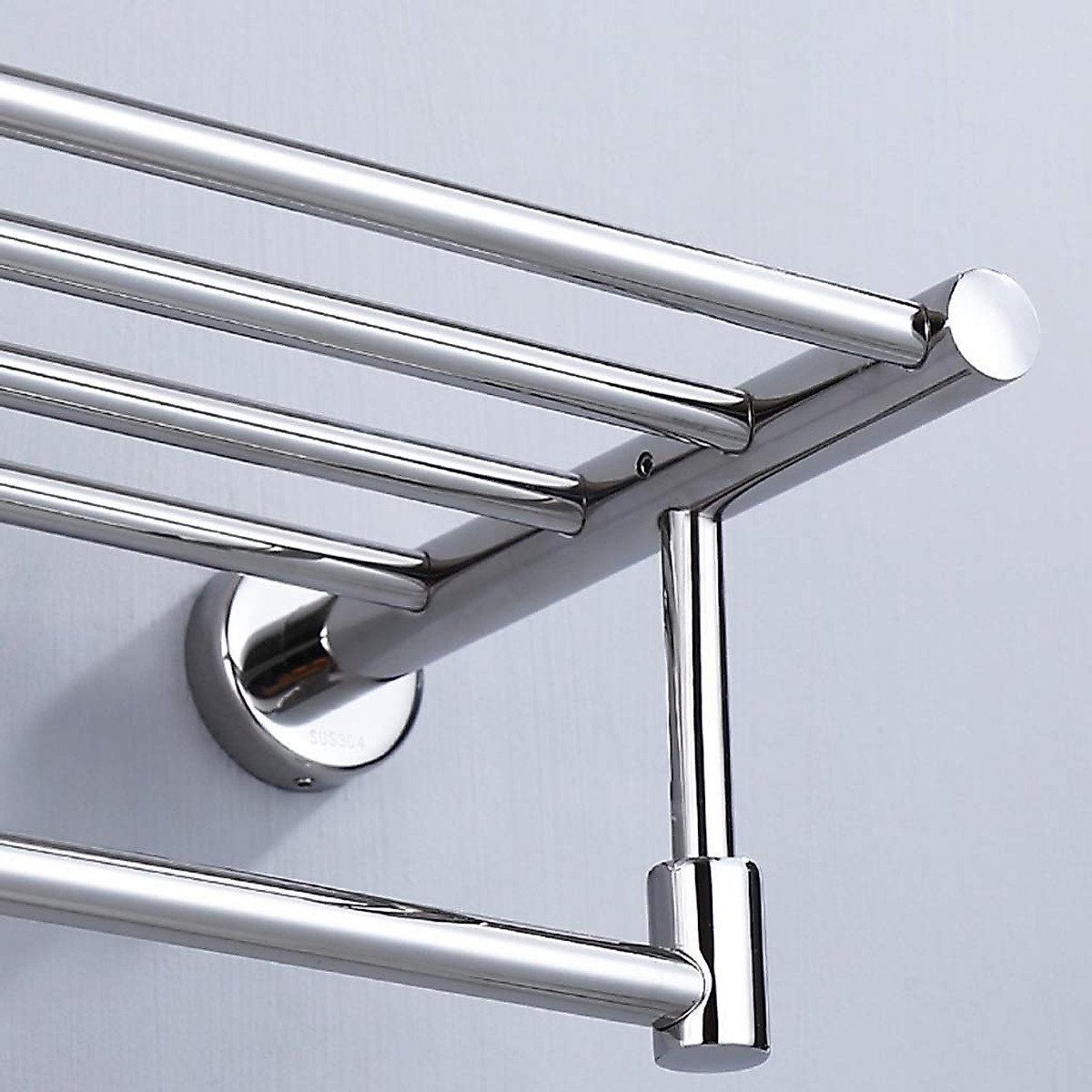 GLJ Floating Shelves Stainless Steel Drain Storage Rack, Bathroom Shower Shelf, Wall-Mounted Kitchen Spice Rack, with Towel Bar