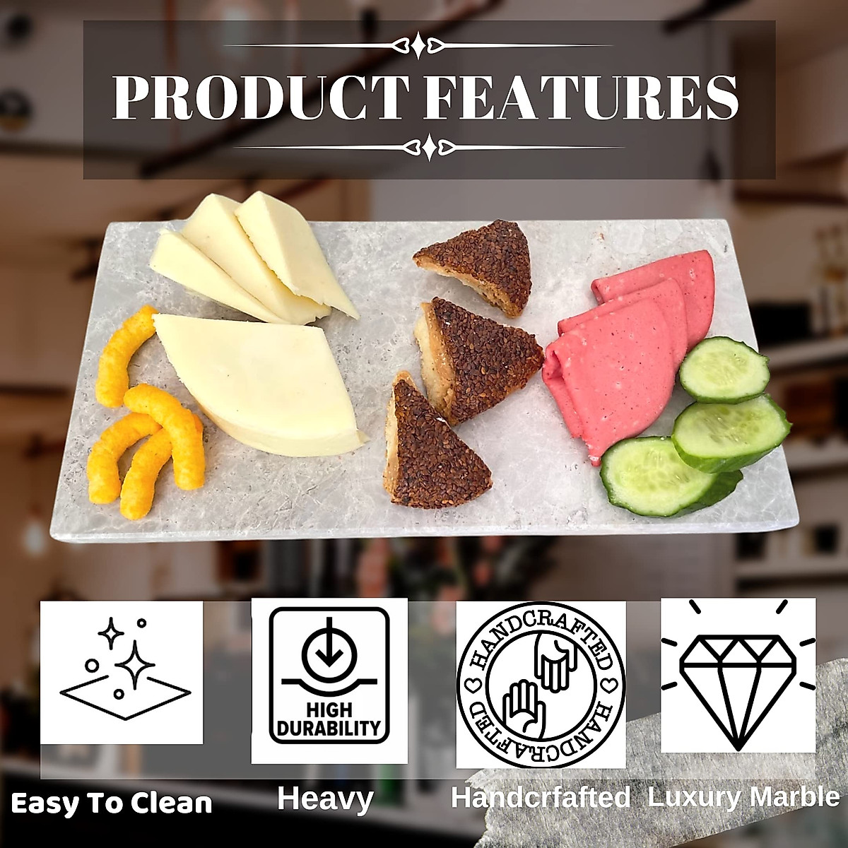 Marble Serving Tray,Rectangle Marble Tray Cutting,Small Marble Meet,Cheese,Pastry Board,Counter Marble Organizer Kitchen,Bathroom,Dresser Marble Vanity Tray