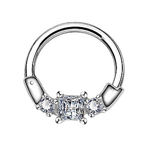 COCHARM 16g Silver 8mm Clicker Septum Rings Clear CZ Diamond Sparkling Daith Earrings Jewelry for Women Men