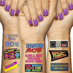 Retro 80s Theme Temporary Tattoos (5 Pages) - Funny 1980's Theme Party Decoration, Favors & Supplies multicolor