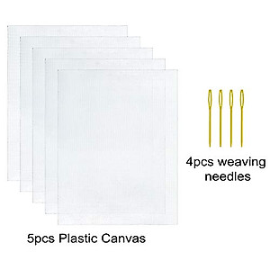Pllieay 5 Pieces 7 Count Plastic Mesh Canvas Sheets for Embroidery, Acrylic Yarn Crafting, Knit and Crochet Projects (10.2 x 13.2 inch, Come with 4 Pieces Weaving Needles)