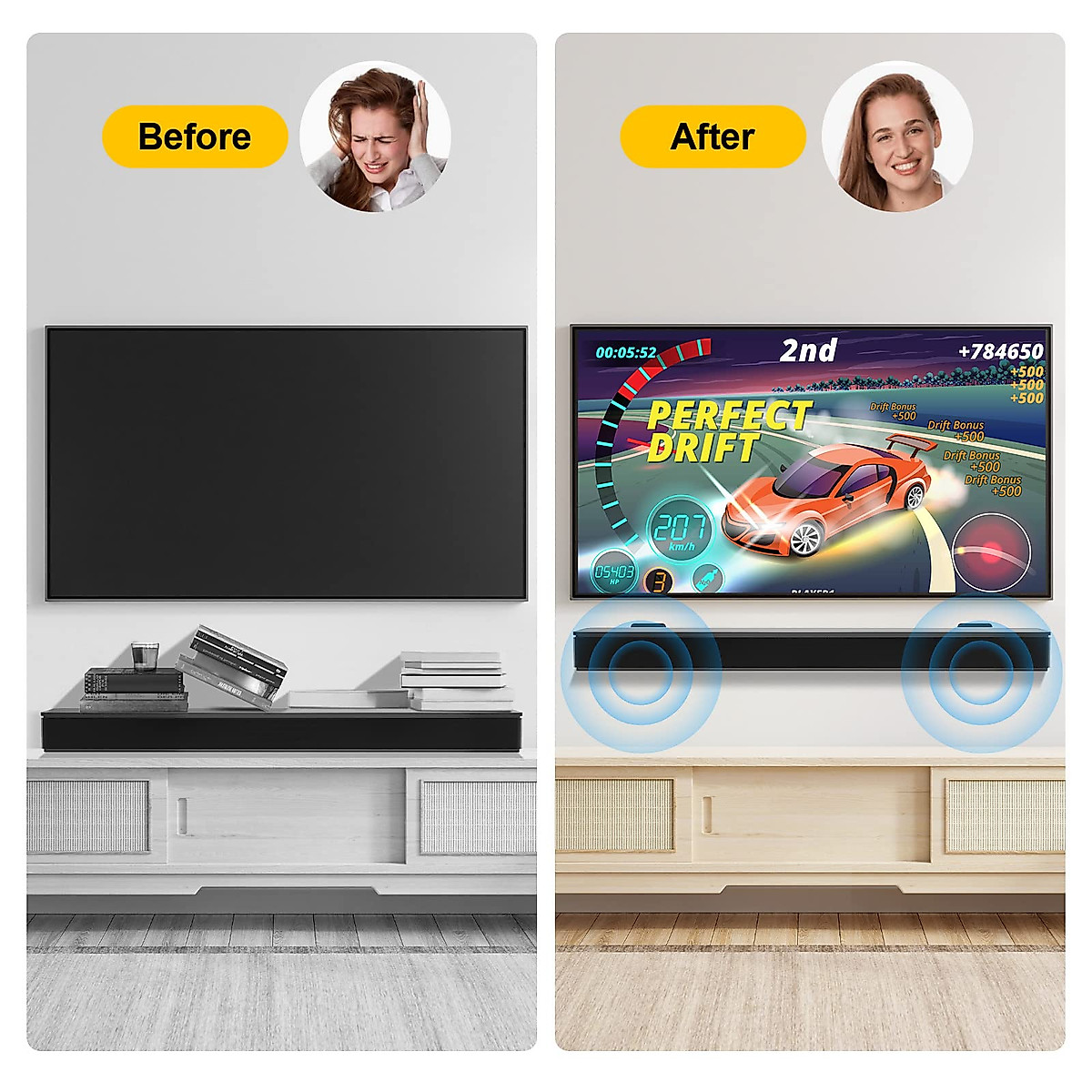 Soundbar Mount Wall Brackets - Easy to Install Anti-Drop Universal Sound bar Mounts under TV, Speaker Shelf Mounting Holder for Samsung, Bose, Vizio, LG, Sony, JBL, Polk, Roku, Sonos, Onn, TCL