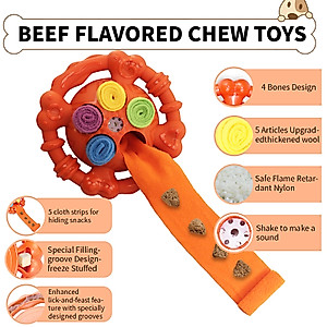 OUQEEING Dog Chew Toys with Beef Flavor Bite Resistant Toys Hidden Food Cloth Strips for Medium, Large Dog Interactive Trainning Treat,Durable Hard Toys for Aggressive Chewers,Teeth Cleanning