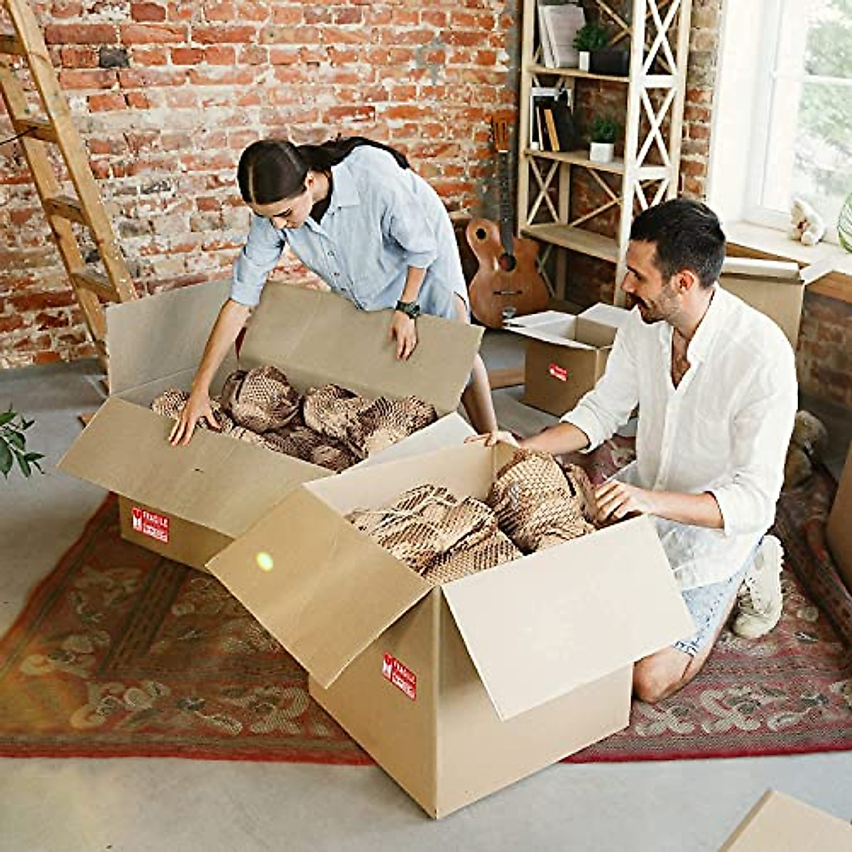 ecoducer 15”x164’ Honeycomb Packing Paper Moving Supplies with 48 Fragile Stickers &100 ft Jute Twine. Eco Friendly Bubble Cushioning Wrap Packing Material. Biodegradable Shipping Supplies.