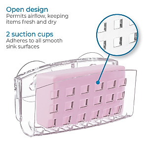 iDesign Sinkworks Kitchen Sink Suction Holder for Sponges, Scrubbers, Soap - Clear Large