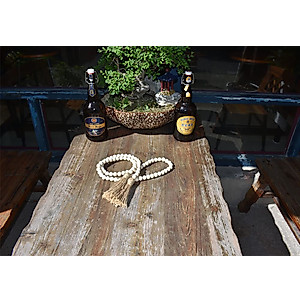 EasyBravo 58 Inch Wood Bead Garland with Tassels, Rustic Farmhouse Beads Wall Hanging Prayer Beads