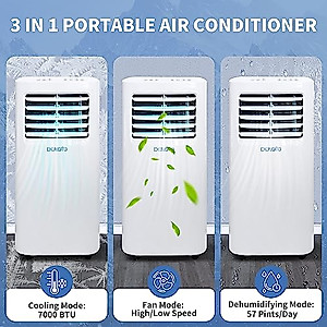 7,000 BTU Portable Air Conditioner, 3-in-1 Portable AC with Cooling/Dehumidifier/Fan/Sleep Modes for Rooms Up to 300 Sq. Ft, with 24-Hour Timer & Remote Control & Window Mount Kit