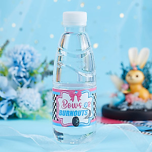 Cheereveal 28PCS Burnouts or Bows Gender Reveal Water Bottle Labels, Beverage Juice Drink Bottle Stickers Birthday Baby Shower Party Decoration