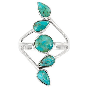 Turquoise Ring Sterling Silver 925 Genuine Gemstones Size 6 to 11 (Turquoise, 9)
