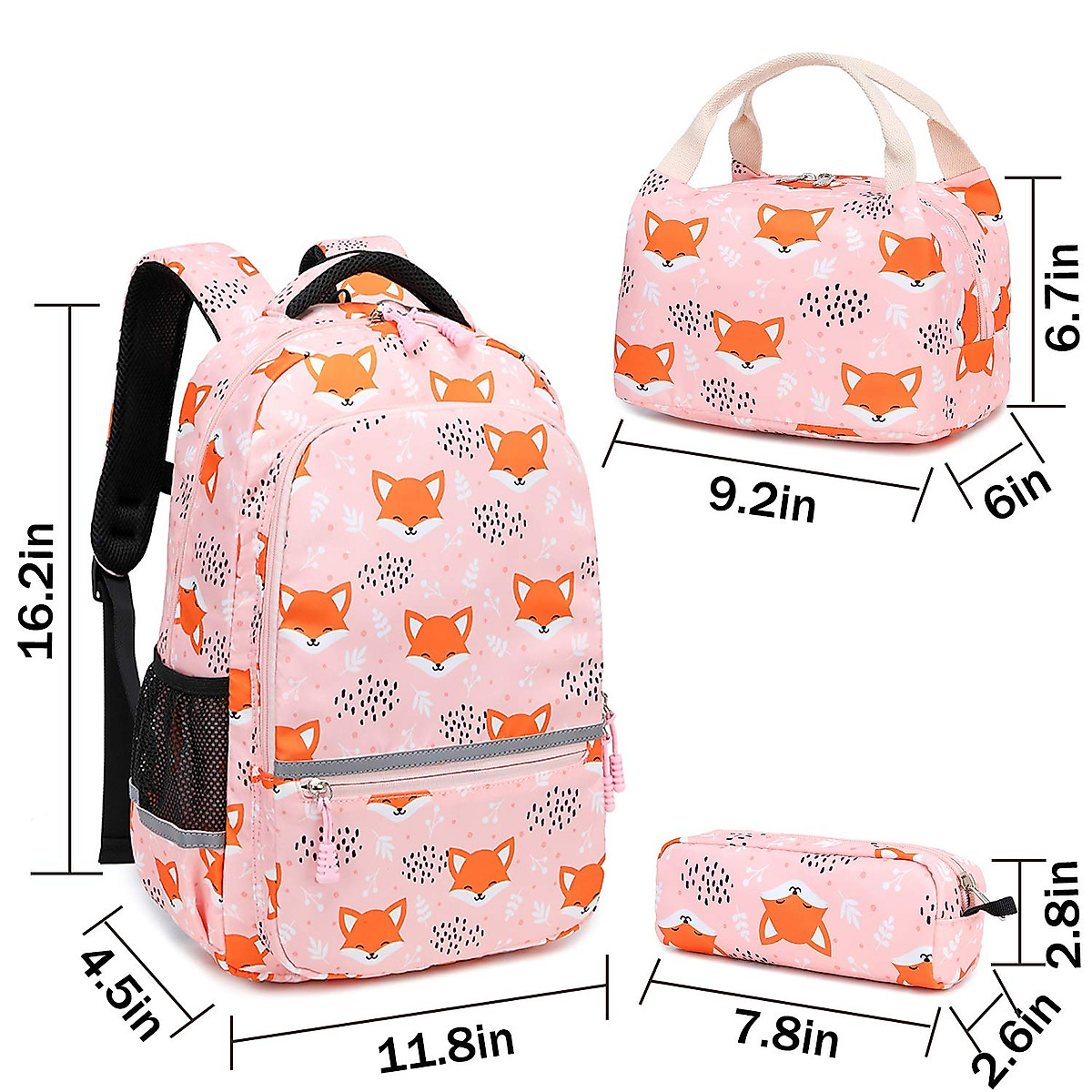 Soekidy Backpacks for Girls Fox School Bags Kids School Bags Backpack with Lunch Box and Pencil Case for Age 3+