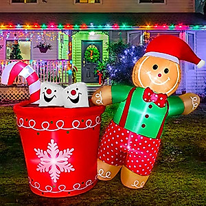 GiziGizi Christmas Inflatables Outdoor Decorations with Gingerbread Man and Hot Cocoa Mug, Built-in LEDs Christmas Blow Up Yard Decorations for Outdoor, Garden, Lawn, Indoor, Party, Holiday Decor