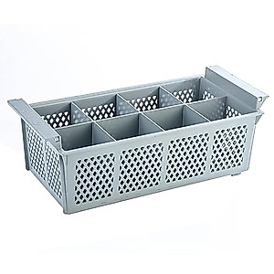 benbigbee 8 Compartment Flatware Baske, Plastic Cutlery Utensil Holder Storage Organizer Caddy for Kitchen Countertop Organization - Holds Fork, Knife, Spoon (Grey)