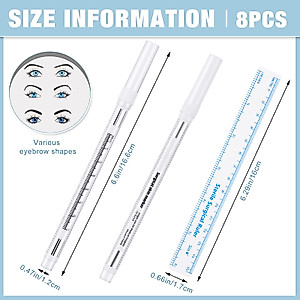8 Pieces Microblading Marker Pen with Paper Ruler Skin Marker Eyebrow Permanent Makeup Position Mark Tools Markers Pen for Eyebrow Lips Skin