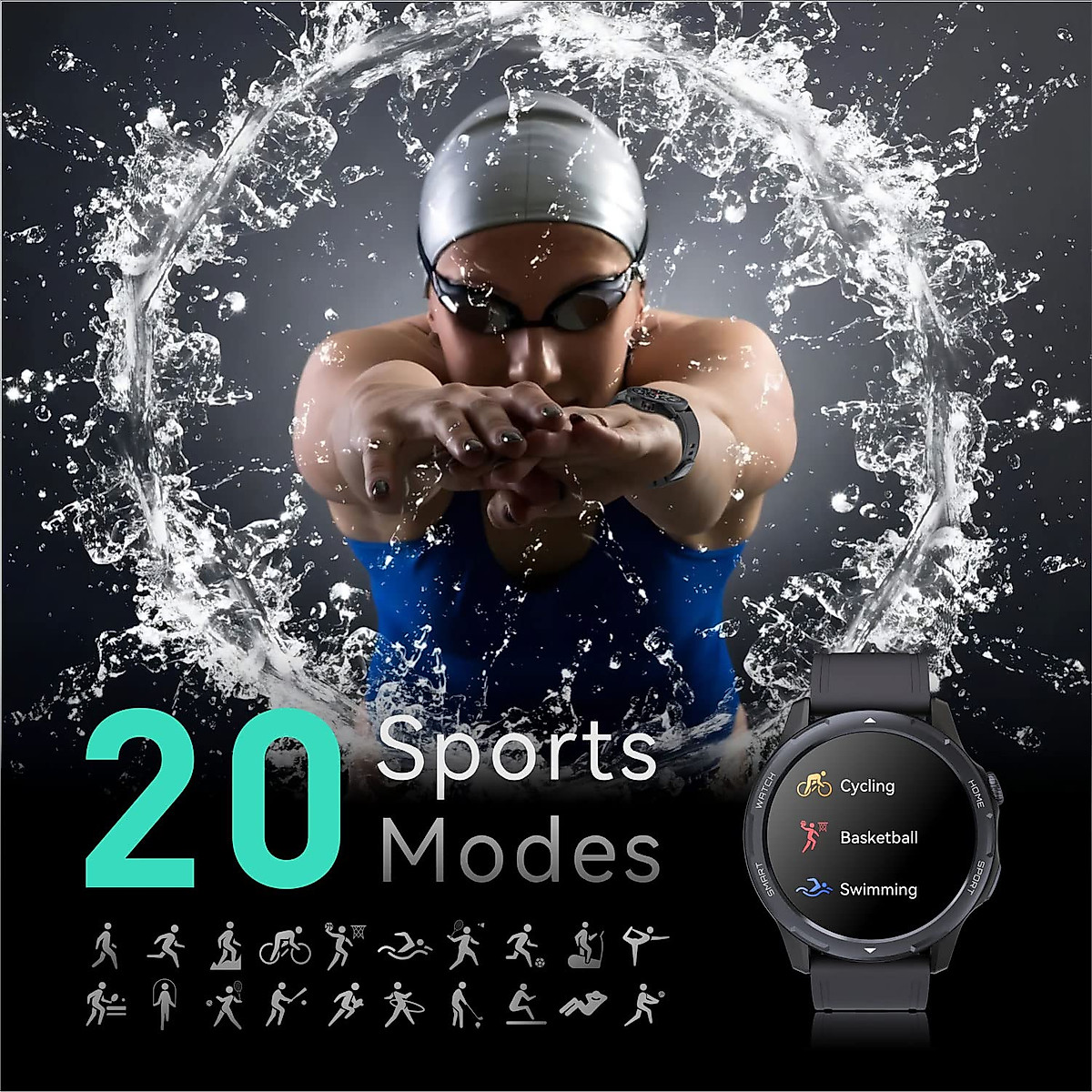 GYMROAD Smart Watch with Receive & Dial, Fitness Tracker Waterproof Smartwatch for Android iOS Phones 1.32" HD Full Touch Screen Digital Watches with Heart Rate Sleep Monitor Pedometer, Black (White)