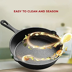 Jim Beam HEA Set of 3 Pre Seasoned Cast Iron Skillets with Even Distribution and Heat Retention-6" 8" 10", 10'', Black