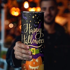 ysnifeiw 20oz Halloween Skinny Tumbler with Lid and Straw, Stainless Steel Insulated Gohst Pumpkin Cup Halloween Skeleton Coofee Mug Gifts for Women Men