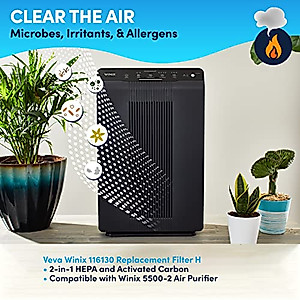 Veva 1 Pack of replacement filter compatible with Winix Filter H 116130 for Model 5500-2 Air Purifier - 1 HEPA, 1 Honeycomb Carbon