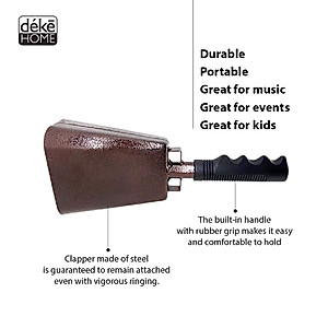 2 pack 10 in. steel cowbell/Noise makers with handles. Cheering Bell sporting, football games, events. Large solid school hand bells. Cowbells. Percussion Musical Instrument. Cow Bell Alarm (Copper)