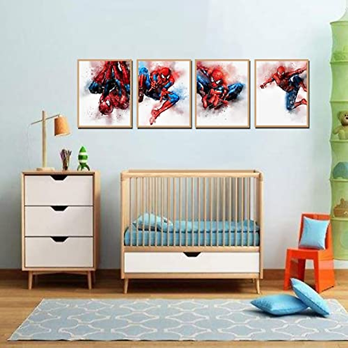 Superhero Spiderman Wall Decor Poster Prints Spider Room Decor For Boys Birthday Gift Set of 4 Nursery Home Wall Poster Decor UNFRAMED (8 x 10 inches)
