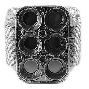 EcoQuality Inc [50 PACK] Aluminum 6-Cup Muffin Pan - Disposable Aluminum Cupcake Pans - Strong, Durable, Reusable, Recyclable - Muffin Tin Great for Baking Cupcakes, Muffins, Small Pies