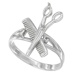 Sterling Silver Barber Shop Comb & Scissors Ring Flawless Quality 3/4 inch long, size 9