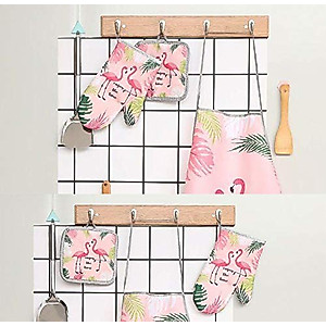 Sohapy Oven Mitt & Potholders Set Kitchen Heat Resistant and Machine Washable for Cooking Baking Grilling and BBQ Decorative (Pink)