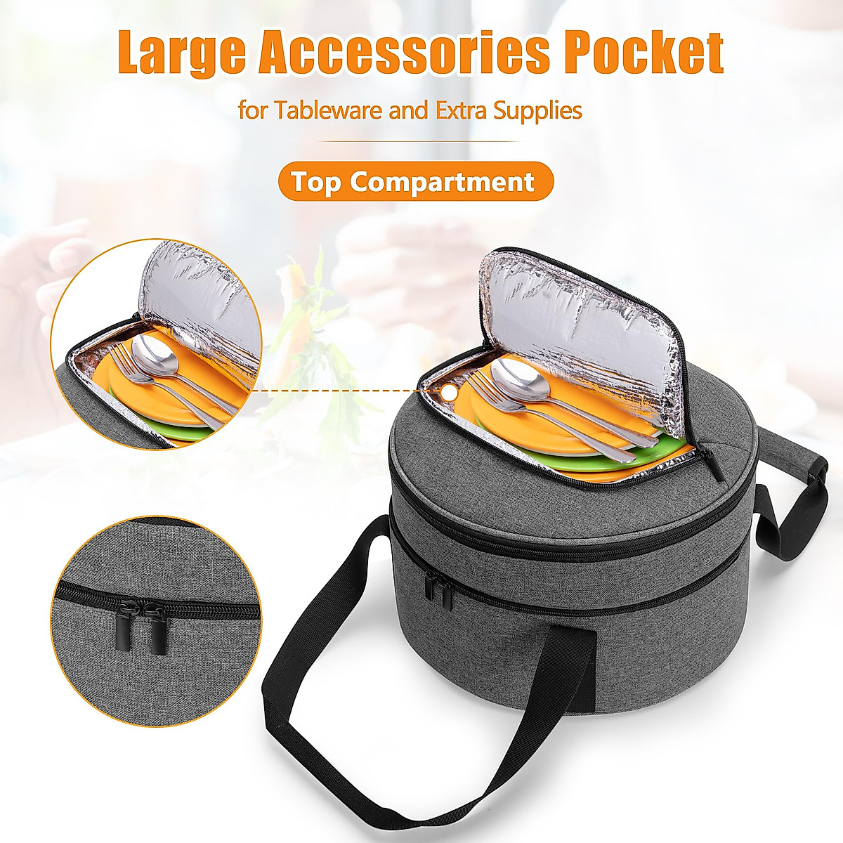 Trunab 12" Insulated Casserole Carrier, Double Decker Pie Carrier, Round Casserole Carrier for Hot or Cold Food, Casserole Dish Carrying Case for Picnics, Camping and Holiday Parties