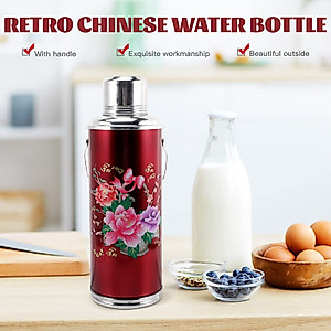 Housoutil Insulated Stainless Steel Water Bottle Chinese Traditional Flask Double Walled Travel Mug Vacuum Coffee Cup Keeps Hot and Cold Leakproof Lids