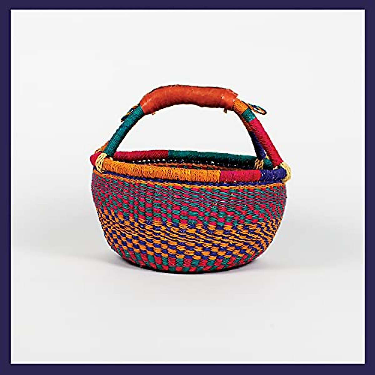 Bolga Zaare Market Basket, Handmade in Ghana Africa by Women Artisans (Colorful, Small) (10"-11" Diameter x 6"-7" H) (1 Basket)