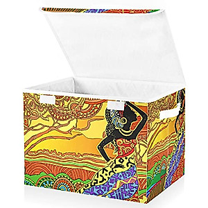 innewgogo African Woman Landscape Storage Bins with Lids for Organizing Dust-proof Storage Bins with Handles Oxford Cloth Storage Cube Box for Dog Toys