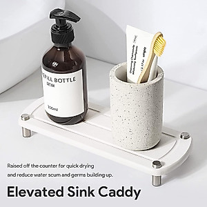 heylad Home Sink Caddy, Instant Dry Kitchen Bathroom Sink Organizer, Diatomaceous Earth Sink Tray with Rust-Free Acrylic Feet, Sponge Soap Dispenser Holder, White
