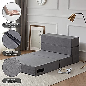 Kingfun Folding Sofa Couch Bed Memory Foam Sleeper Sofa Guest Bed and Fold Out Chair Bed,Living Room, Bedroom, Washable Cover Twin Size, Dark Grey